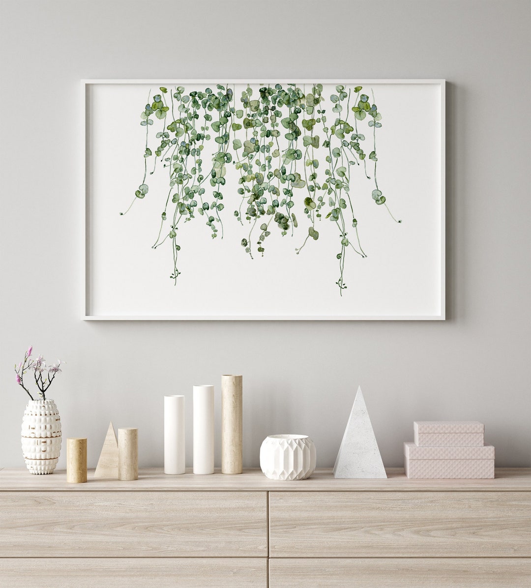 Watercolor Ceropegia Plant, Minimalist Wall Decor, Hygge Artwork ...