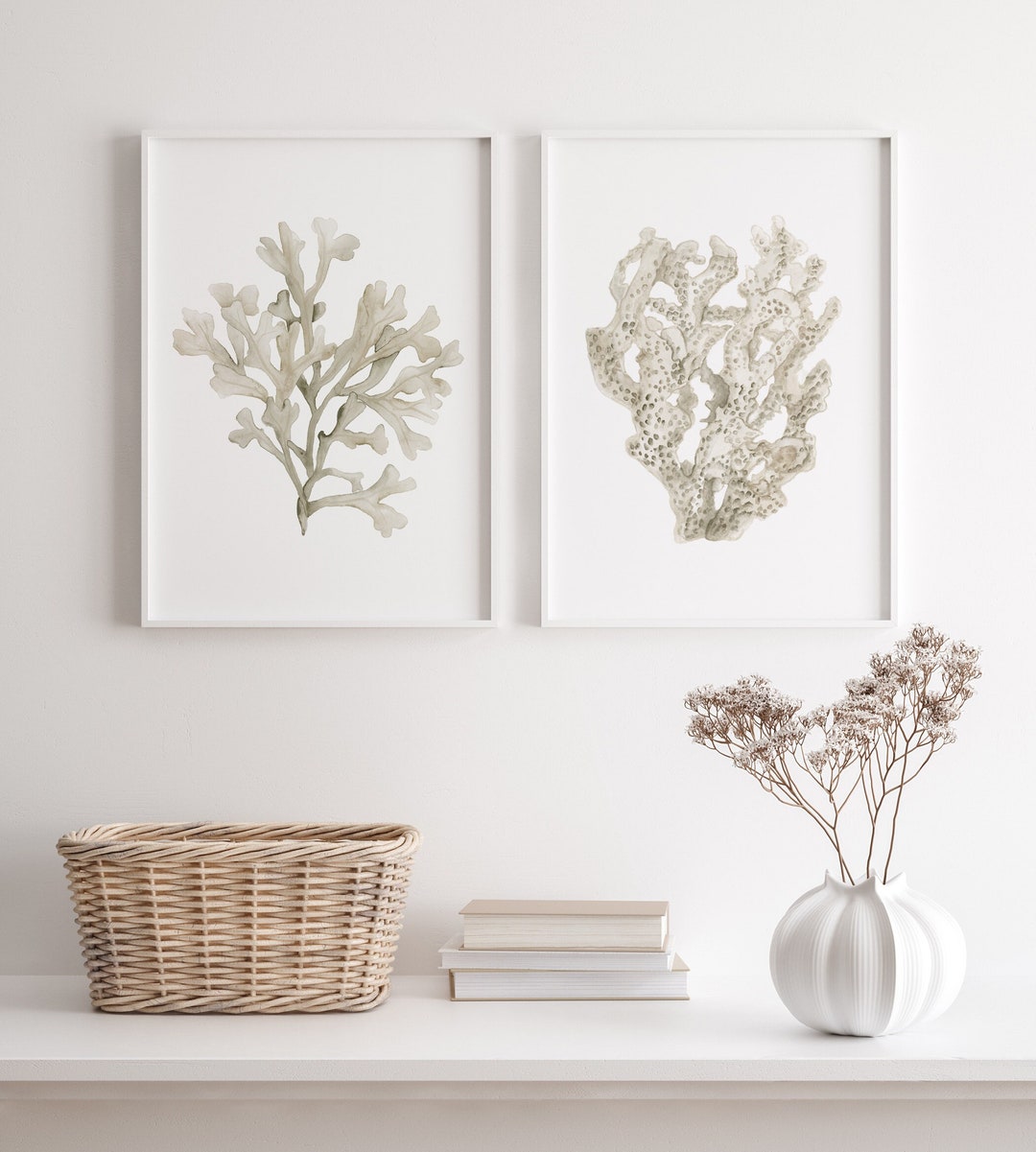 Watercolor Boho Art, Coral & Seaweed, Set of 2 Prints, Minimalist ...