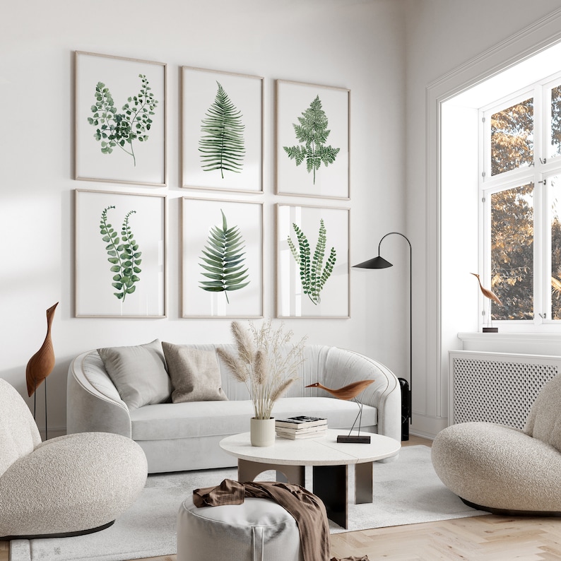 Set of 6 Watercolor Ferns for Modern Interiors Scandinavian - Etsy