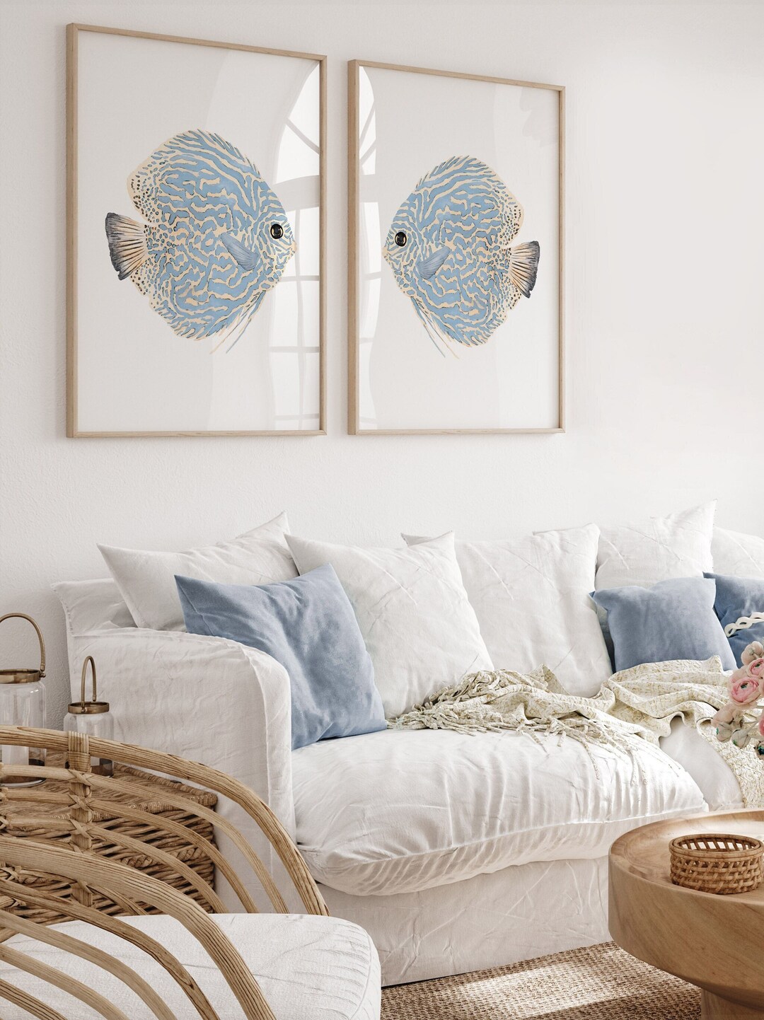 Abstract Discus Fish, Set of 2 Prints, Modern Coastal Wall Decor ...