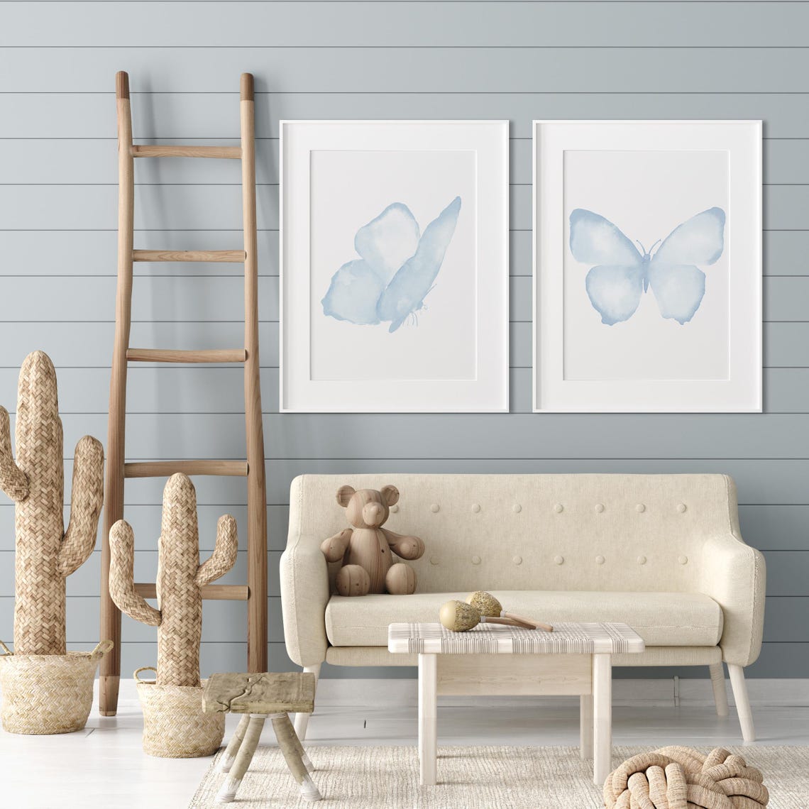 Soft Blue Butterfly Art – Modern Minimalist Nursery Decor, Set of 2 ...