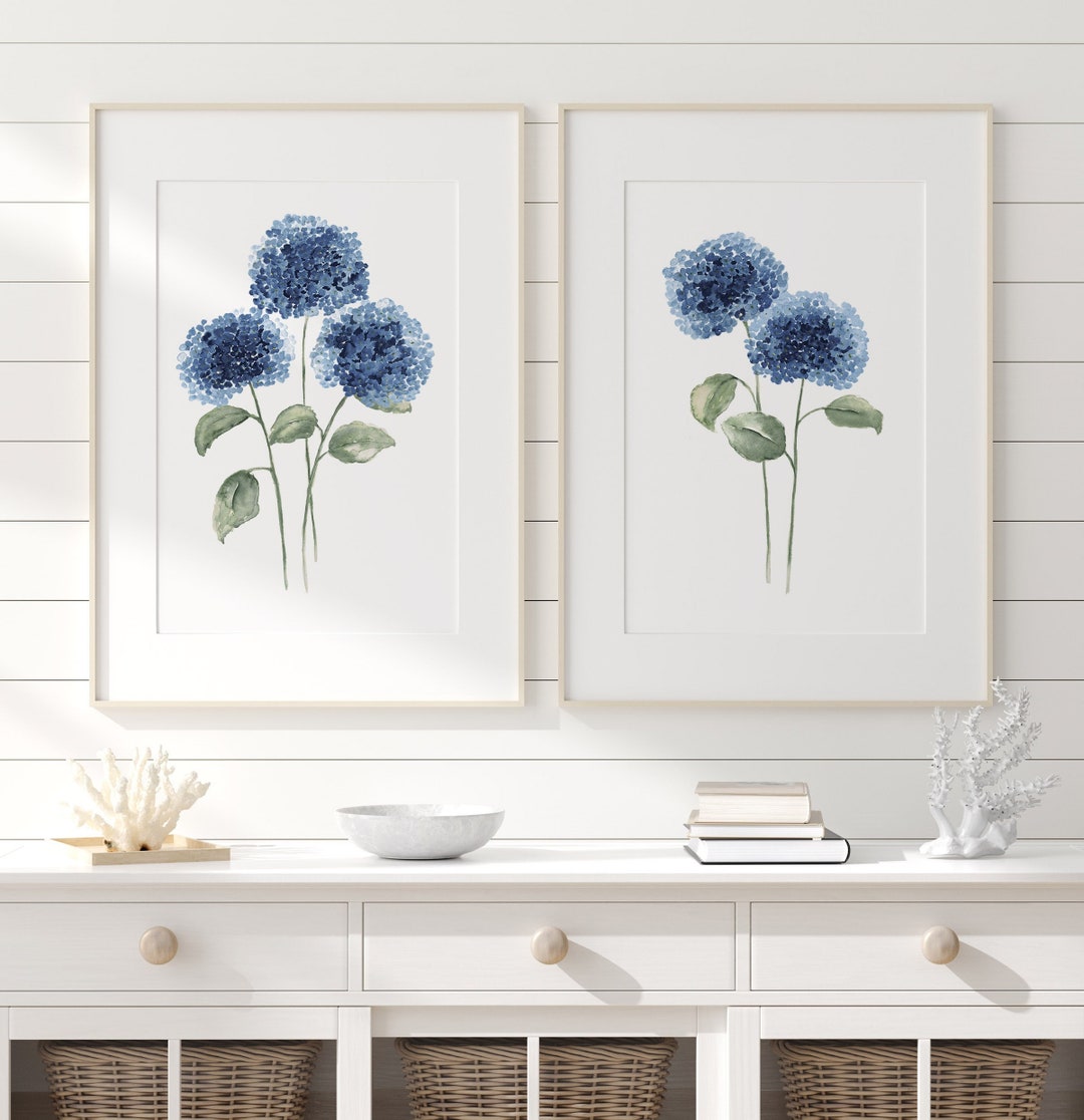 Hamptons Style Hydrangea Duo – Set of 2 Classic Botanical Prints - Etsy