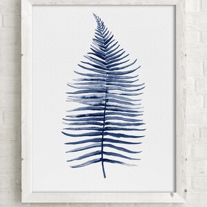 Navy Blue Watercolor Fern Set of 2 Prints Botanical Print Leaf Nature ...