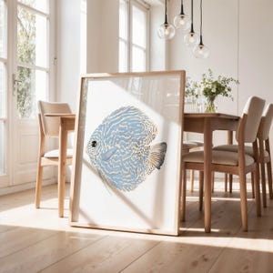 Set of 4 Prints With Discus Fish and Watercolor Seaweeds, Minimalist ...