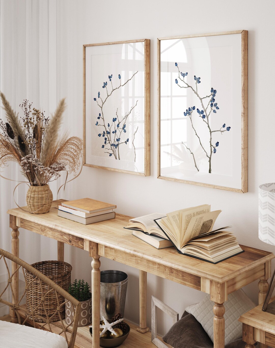Navy Blue Berry Branches, Modern Rose Hip Painting, Abstract Watercolor ...