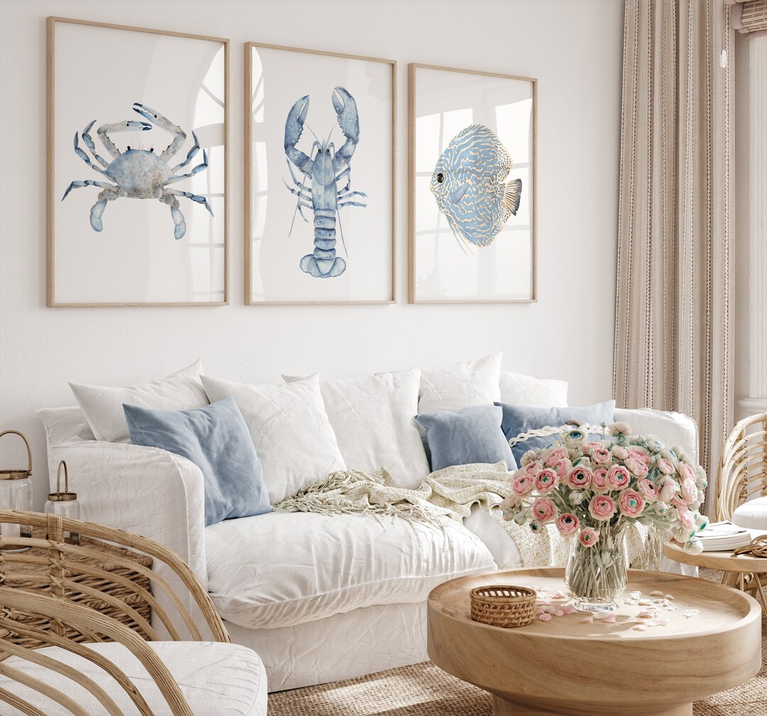 Watercolor Coastal Wall Decor, Light Blue Nautical Art, Set of 3 Prints ...