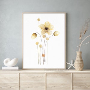 Watercolor Minimalist Yellow Flower With Billy Buttons Painting ...