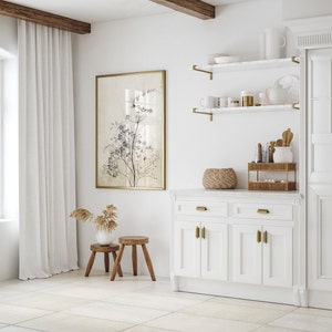 Modern Farmhouse Set of 6 Prints, Black Flowers on Rustic Background ...