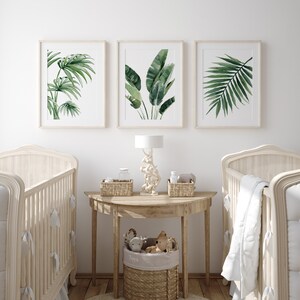 Green Tropical Leaves, Watercolor Wall Decor, Greenery Painting, Set of ...