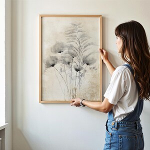 Modern Farmhouse Set of 6 Prints, Black Flowers on Rustic Background ...