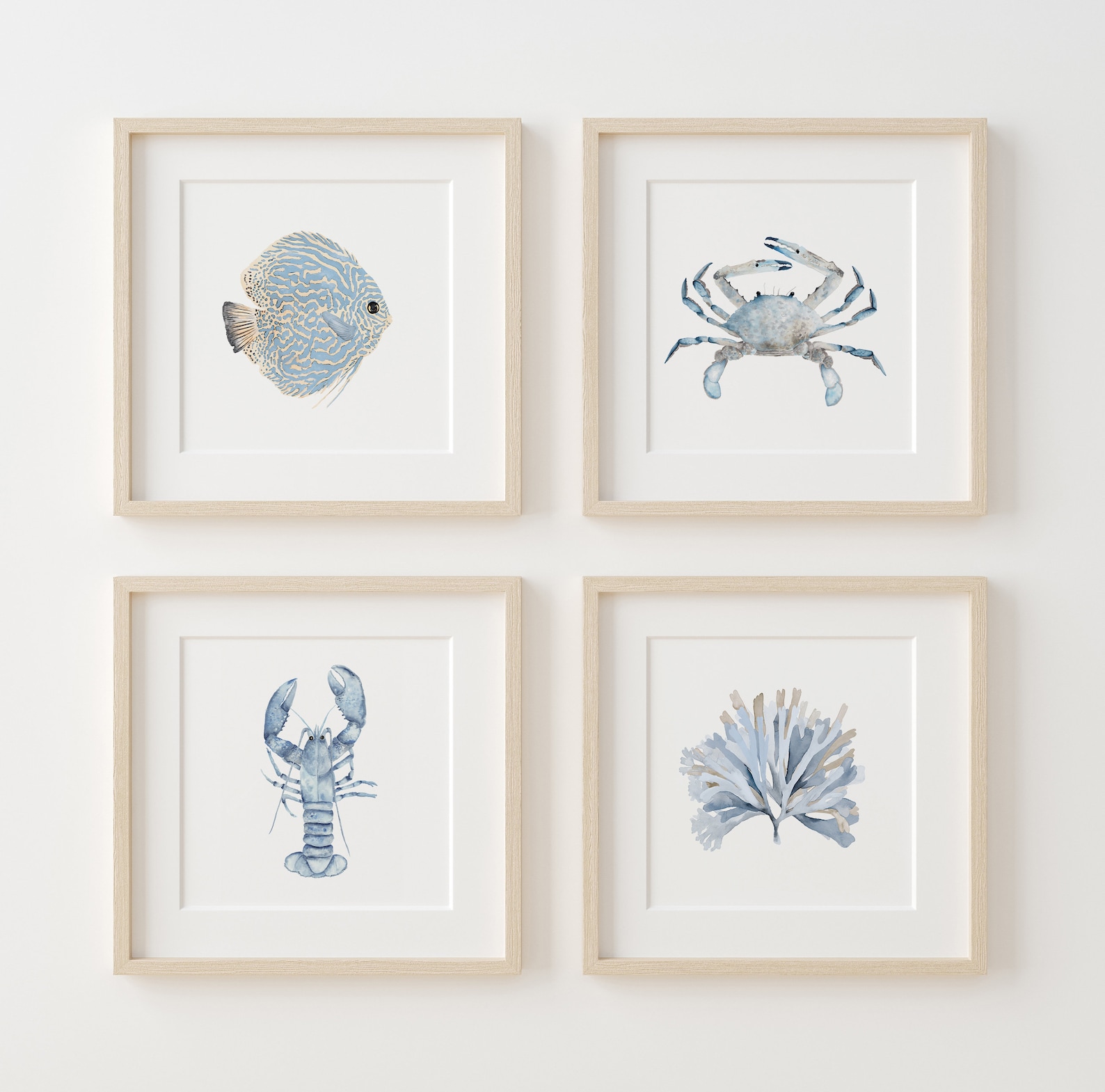 Coastal Watercolor Set of 4 Prints, Minimalist Wall Decor in Blue ...