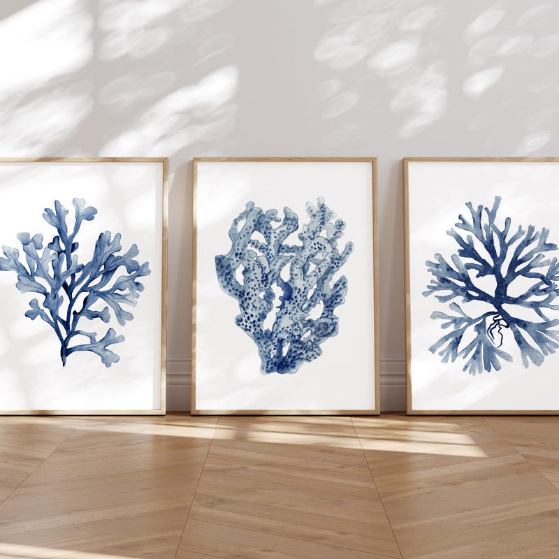 Coral Navy Wall Art - Etsy