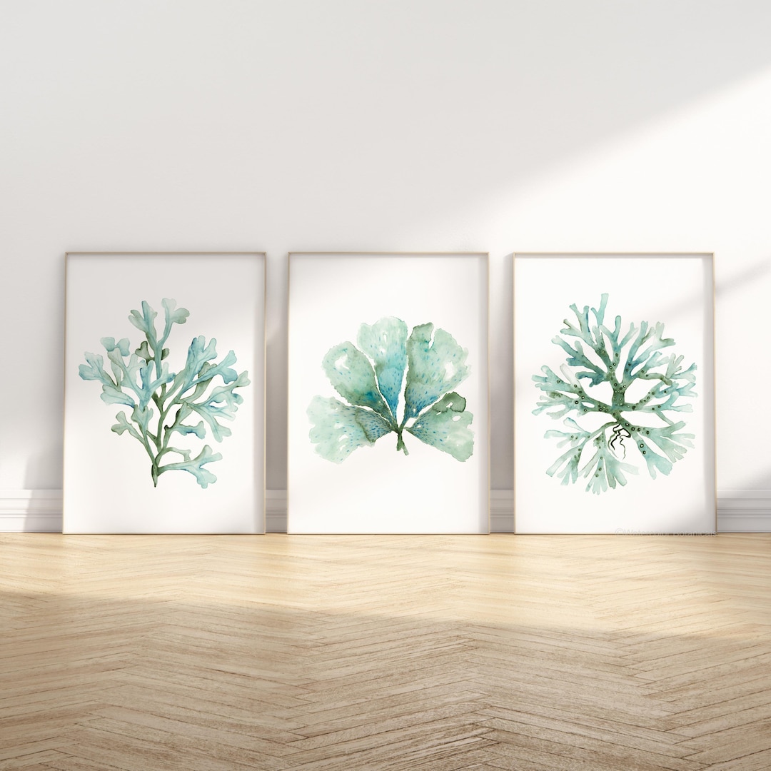 Coastal Botanical Posters, Coral Seaweed, Algae, Teal Turquoise ...