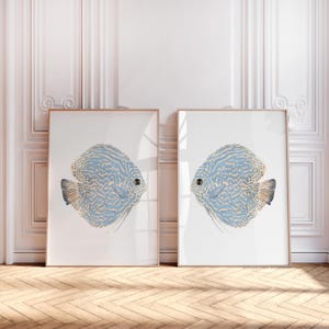 Abstract Discus Fish, Set of 2 Prints, Modern Coastal Wall Decor ...