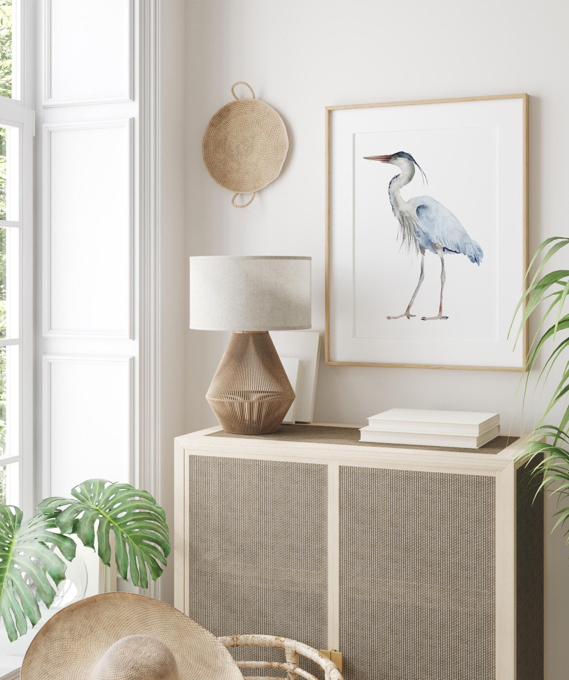 Walking Heron Watercolor – Tall Soft Blue Bird Print for Modern Home ...