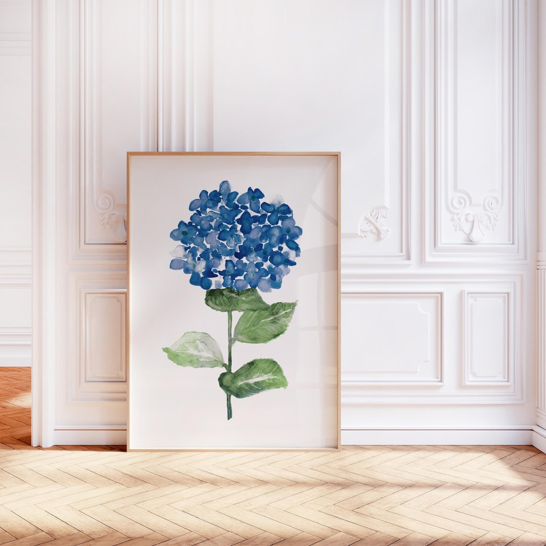 Striking Blue Hydrangea Watercolor Art - Etsy