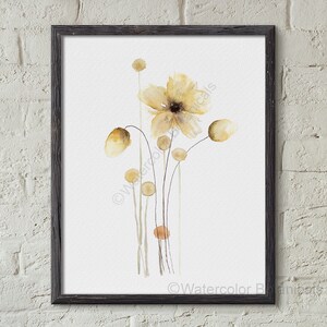Watercolor Minimalist Yellow Flower With Billy Buttons Painting ...