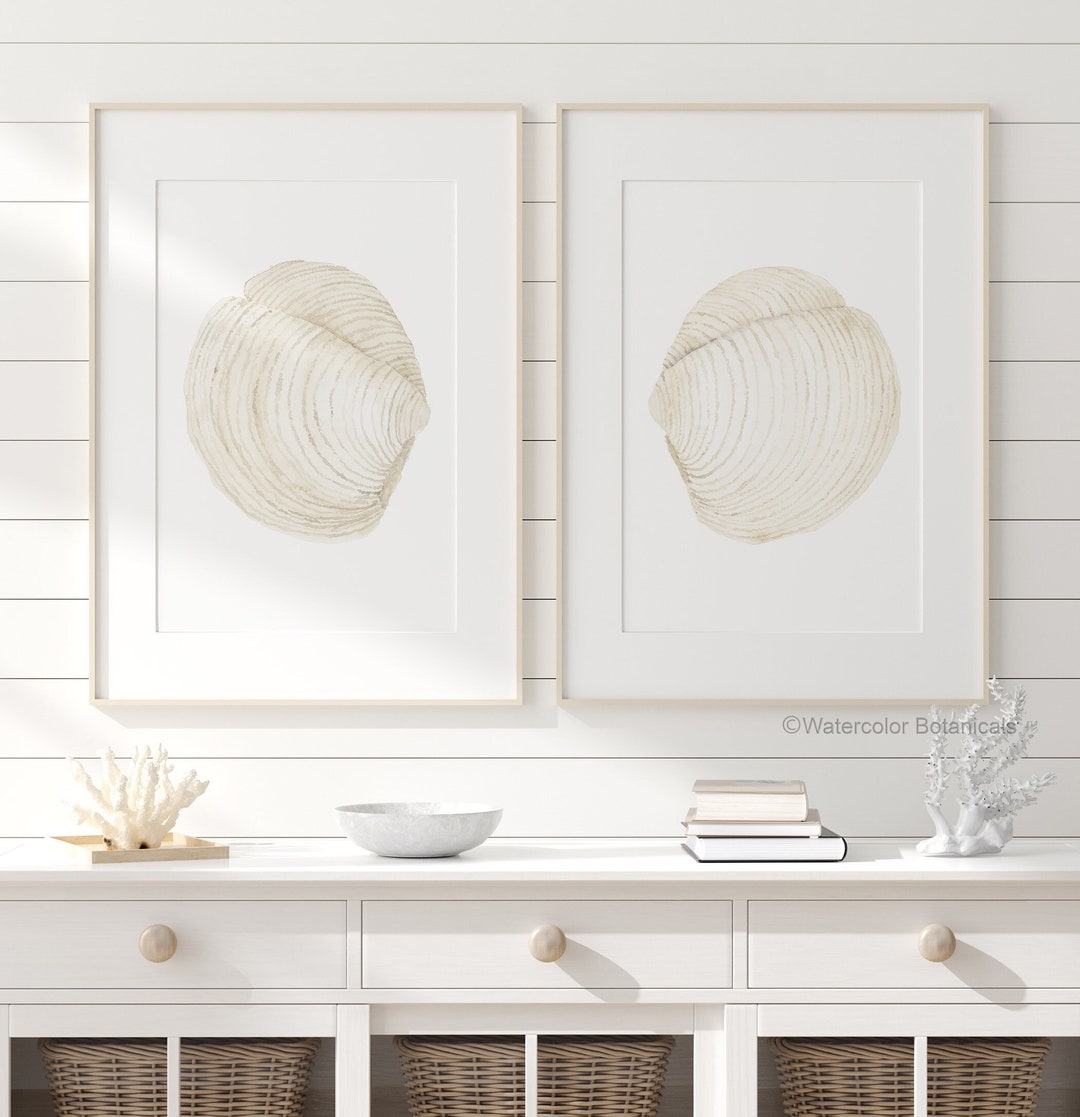 Cream Shells Wall Art – Minimalist Coastal Boho Home Decor - Etsy