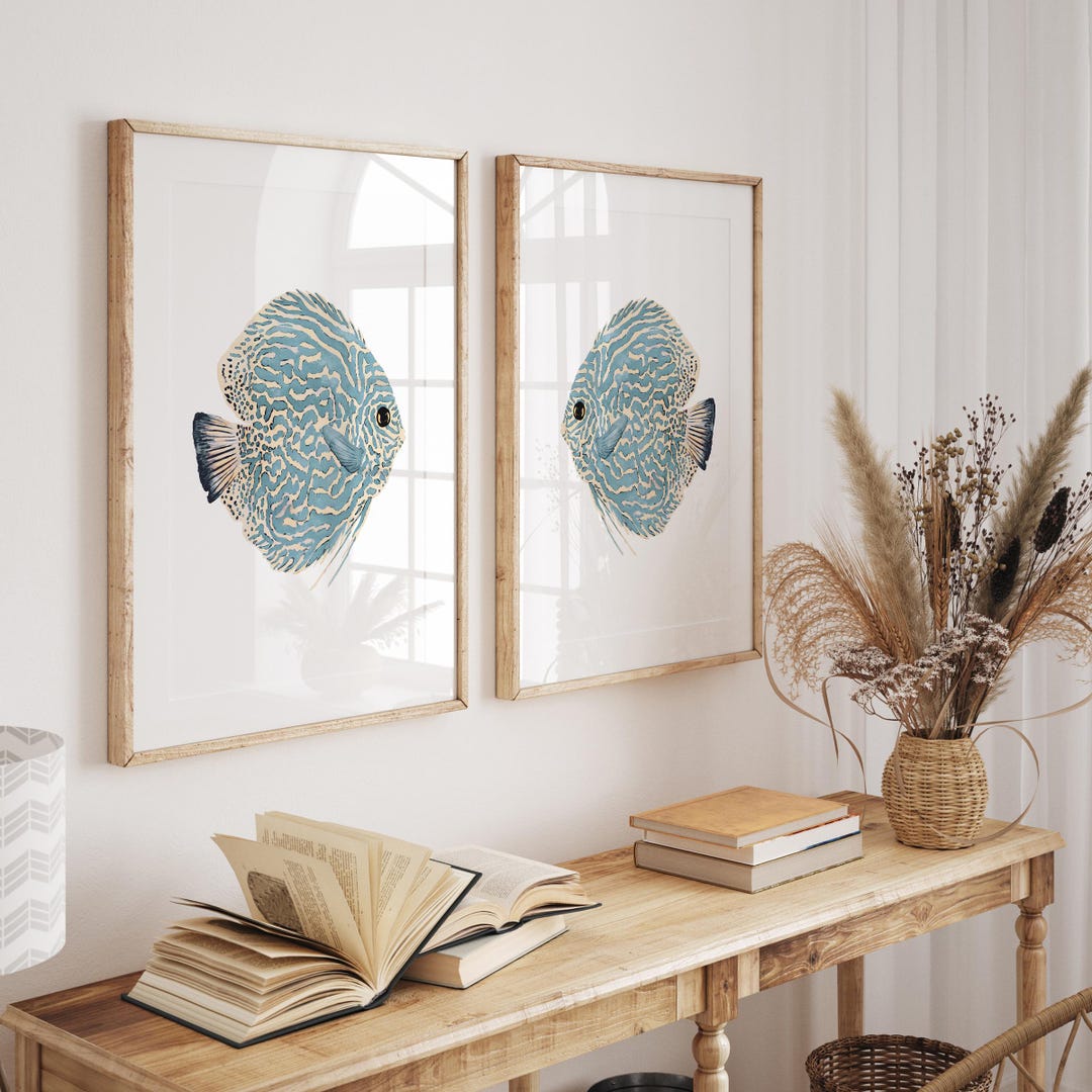 Tropical Teal Fish Art – Set of 2 Prints | Minimalist Coastal Decor ...