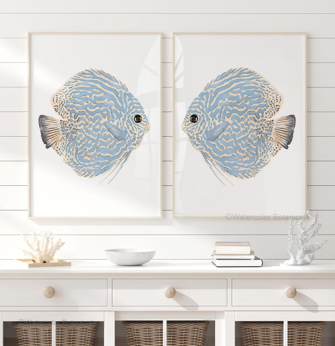 Abstract Discus Fish, Set of 2 Prints, Modern Coastal Wall Decor ...