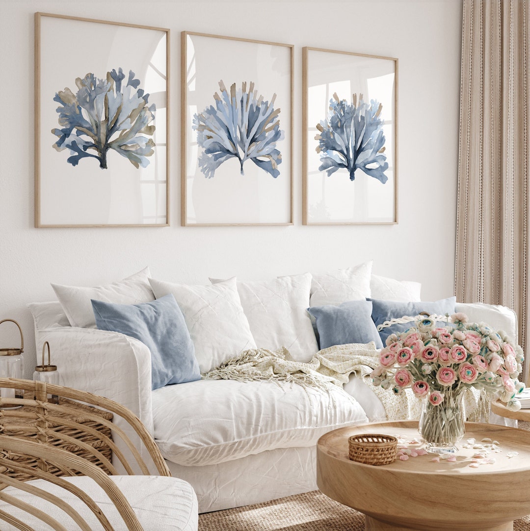 Minimalist Coastal Wall Decor, Set of 3 Prints, Queen Bed Fine Art ...