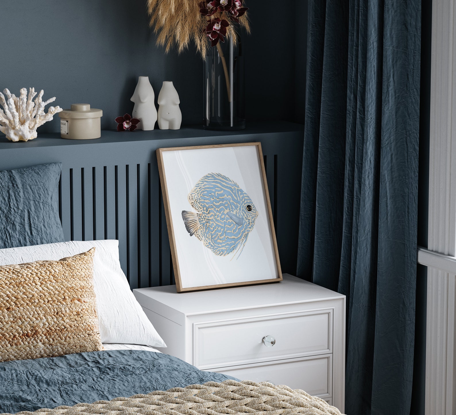 Coastal Watercolor Set of 4 Prints, Minimalist Wall Decor in Blue ...