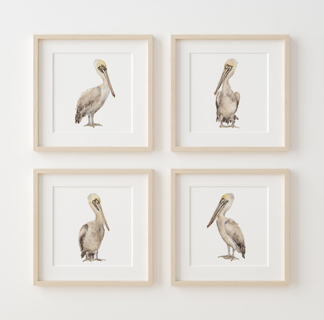 4 Pelicans Wall Art, Abstract Birds, Set of 4 Prints, Modern Farmhouse ...