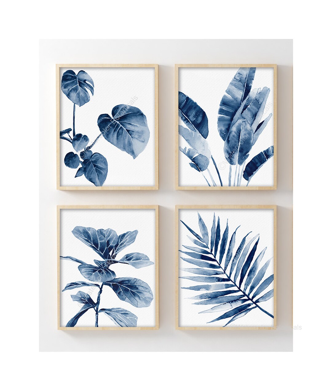 Monstera Painting Deliciosa Set of 4 Prints Fan Palm Exotic Blue ...