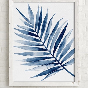 Monstera Painting Deliciosa Set of 4 Prints Fan Palm Exotic Blue ...