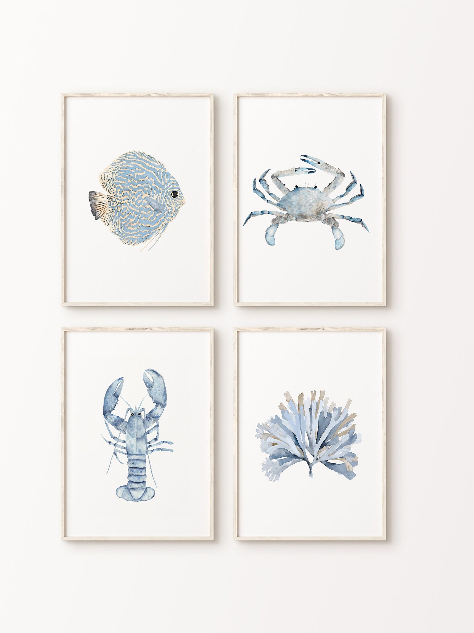 Coastal Watercolor Set of 4 Prints, Minimalist Wall Decor in Blue ...