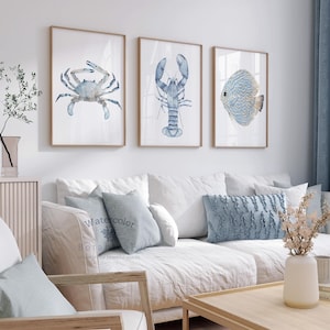 Watercolor Coastal Wall Decor, Light Blue Nautical Art, Set of 3 Prints ...