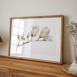 Farmhouse Magnolia Watercolor Painting, Neutral Wall Decor, Minimalist ...