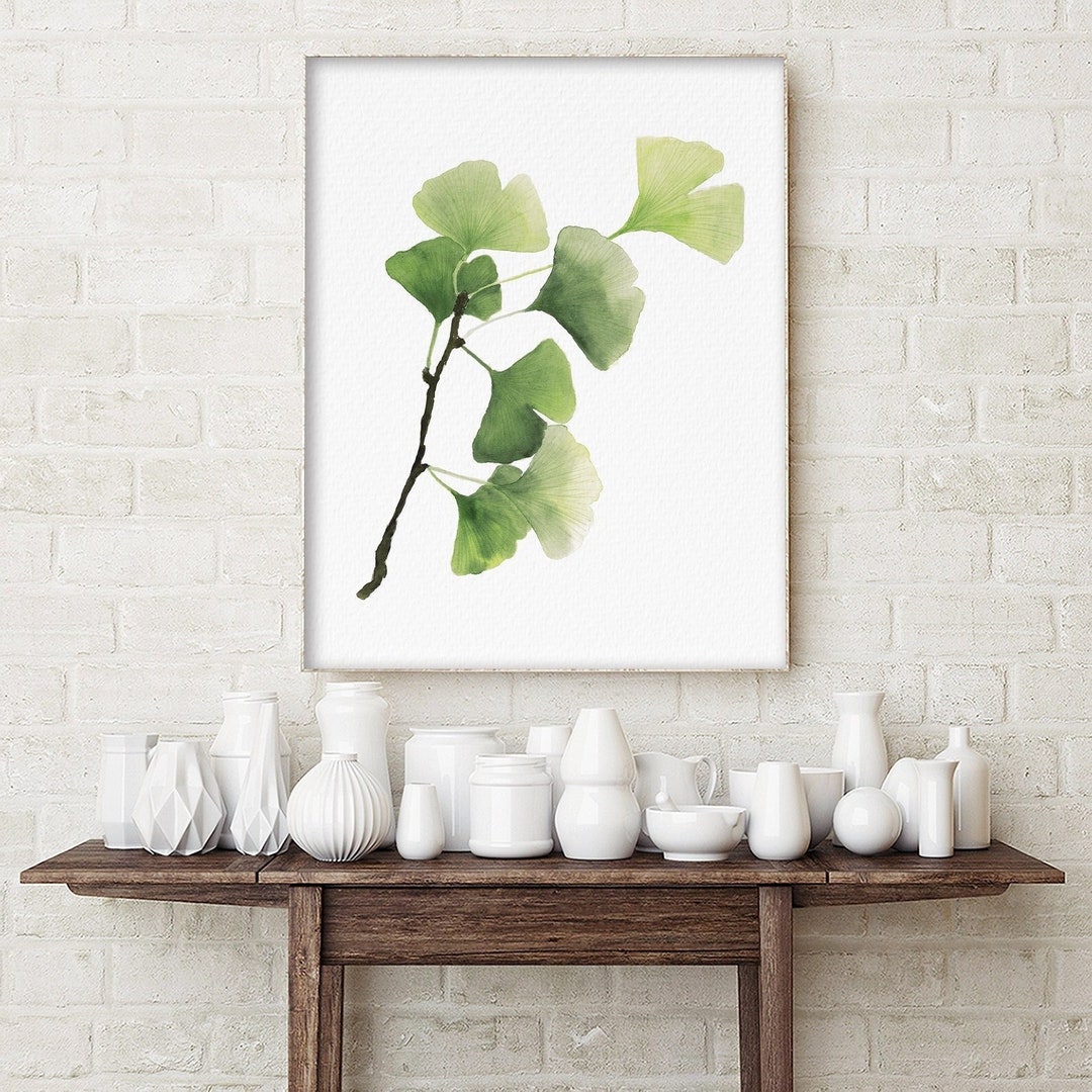 Ginkgo Biloba Branch Art Print, Watercolours Painting, Minimalist Wall ...