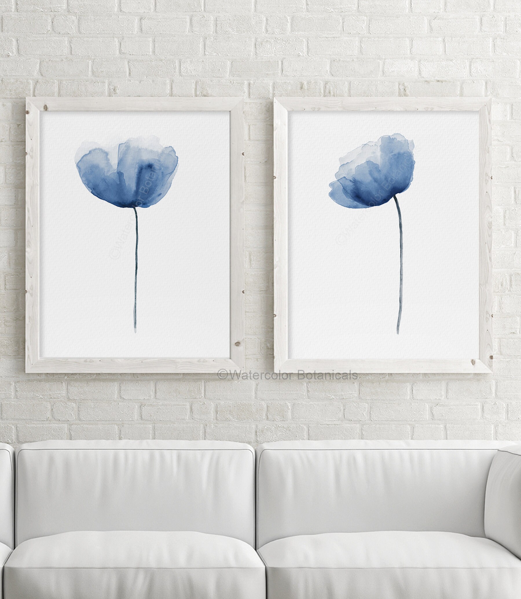 Watercolor Blue Abstract Flowers Set of 2 Prints Floral Wall - Etsy UK