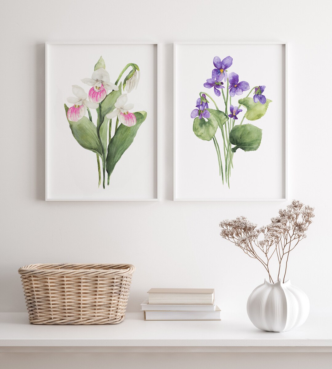 Showy Ladys Slipper and Wood Violet, Watercolor State Flowers ...