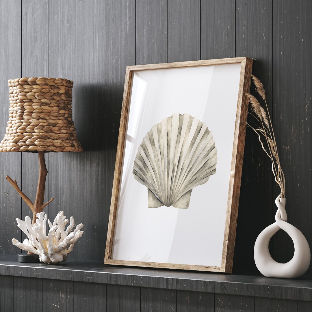 Watercolor Bay Scallop Shell, Fine Art Poster, Minimalist Modern ...