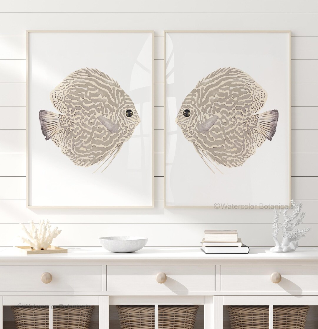 Soft Neutral Ocean Fish – Set of 2 Elegant Prints for Beach Cottage ...