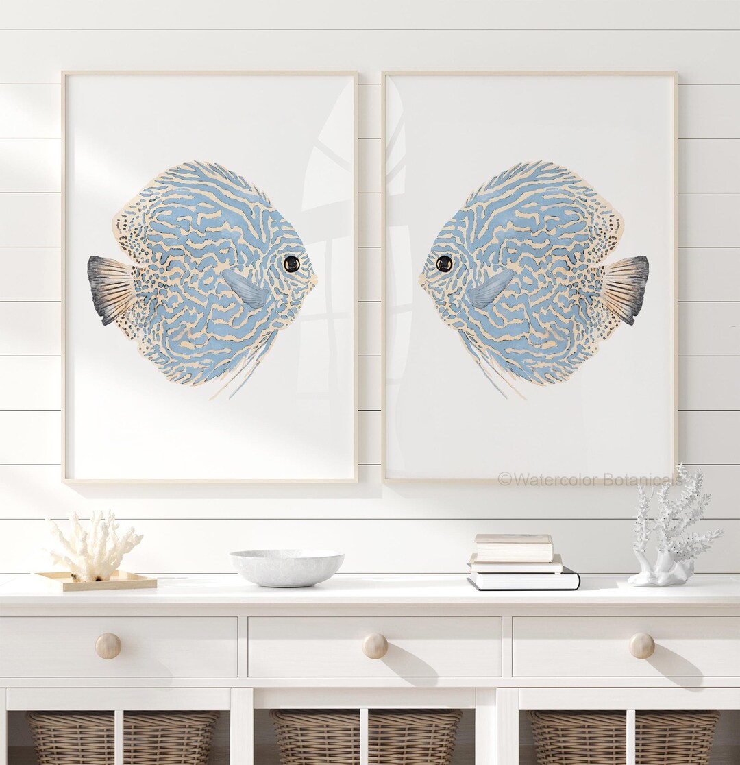 Abstract Discus Fish, Set of 2 Prints, Modern Coastal Wall Decor ...