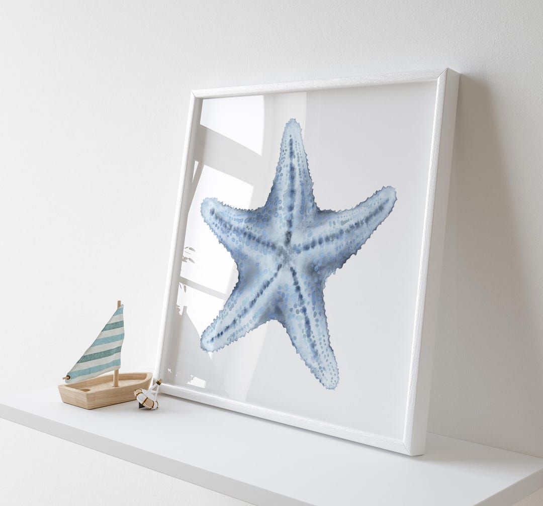 Watercolor Blue Starfish Print – Coastal Nautical Wall Art ...