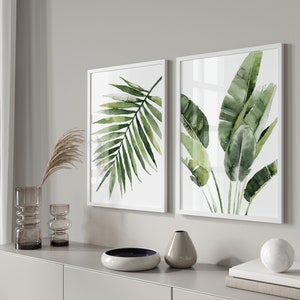 Watercolor Tropical Leaves, Set of 2 Botanical Prints, Greenery ...