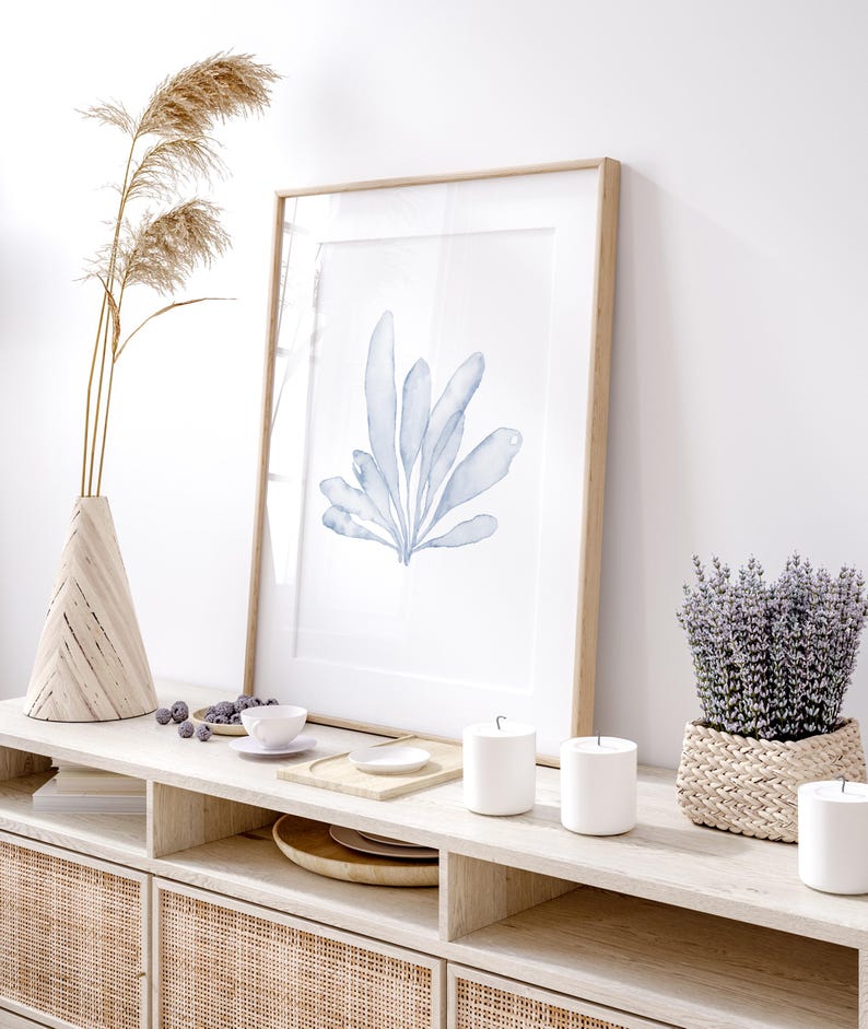 Muted Blue Corals, Minimalist Wall Decor, Seaweed Painting, Set of 2 Prints, Algae, Nautical ...