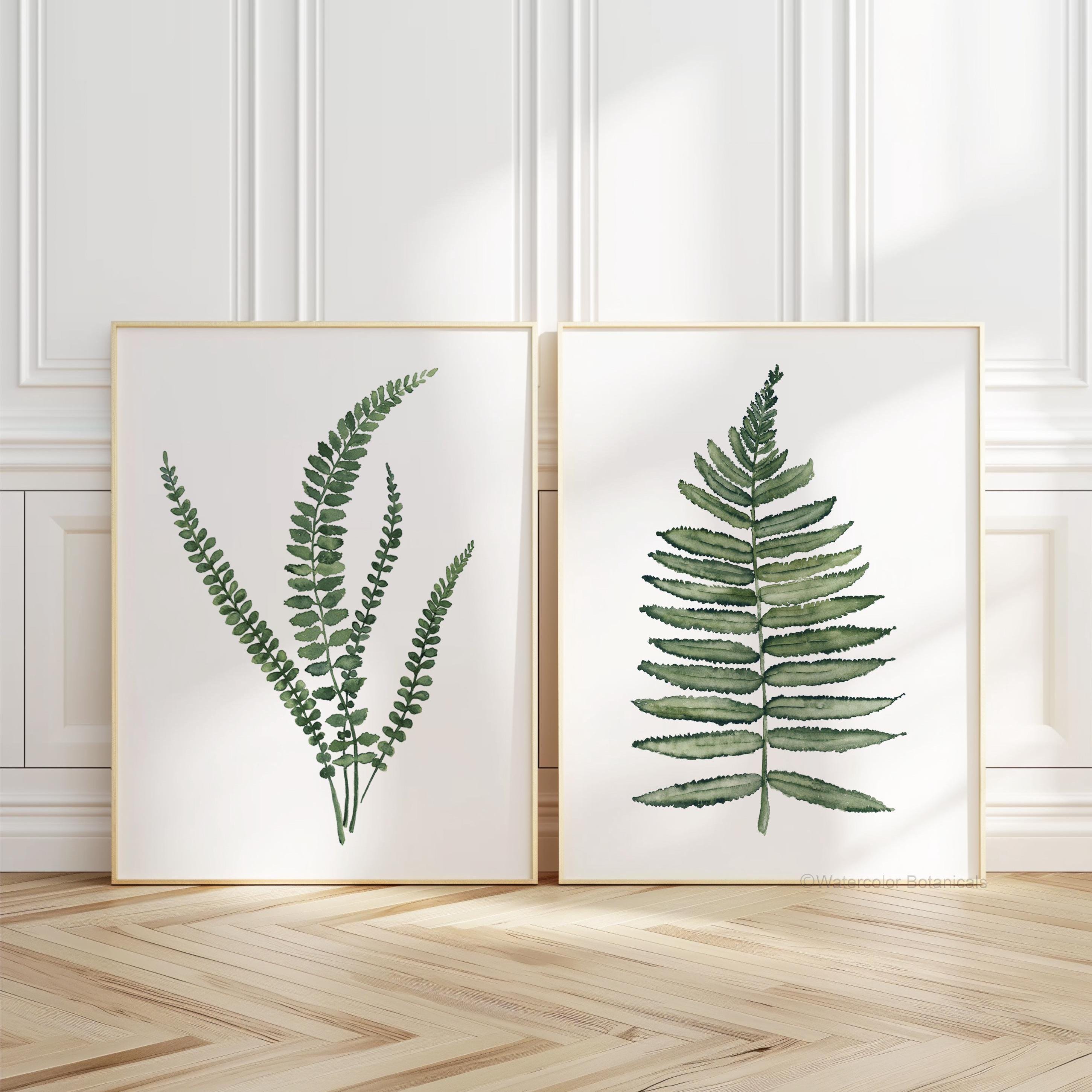 Watercolor Ferns, Minimalist Green Set of 2 Prints, Minimalistic ...