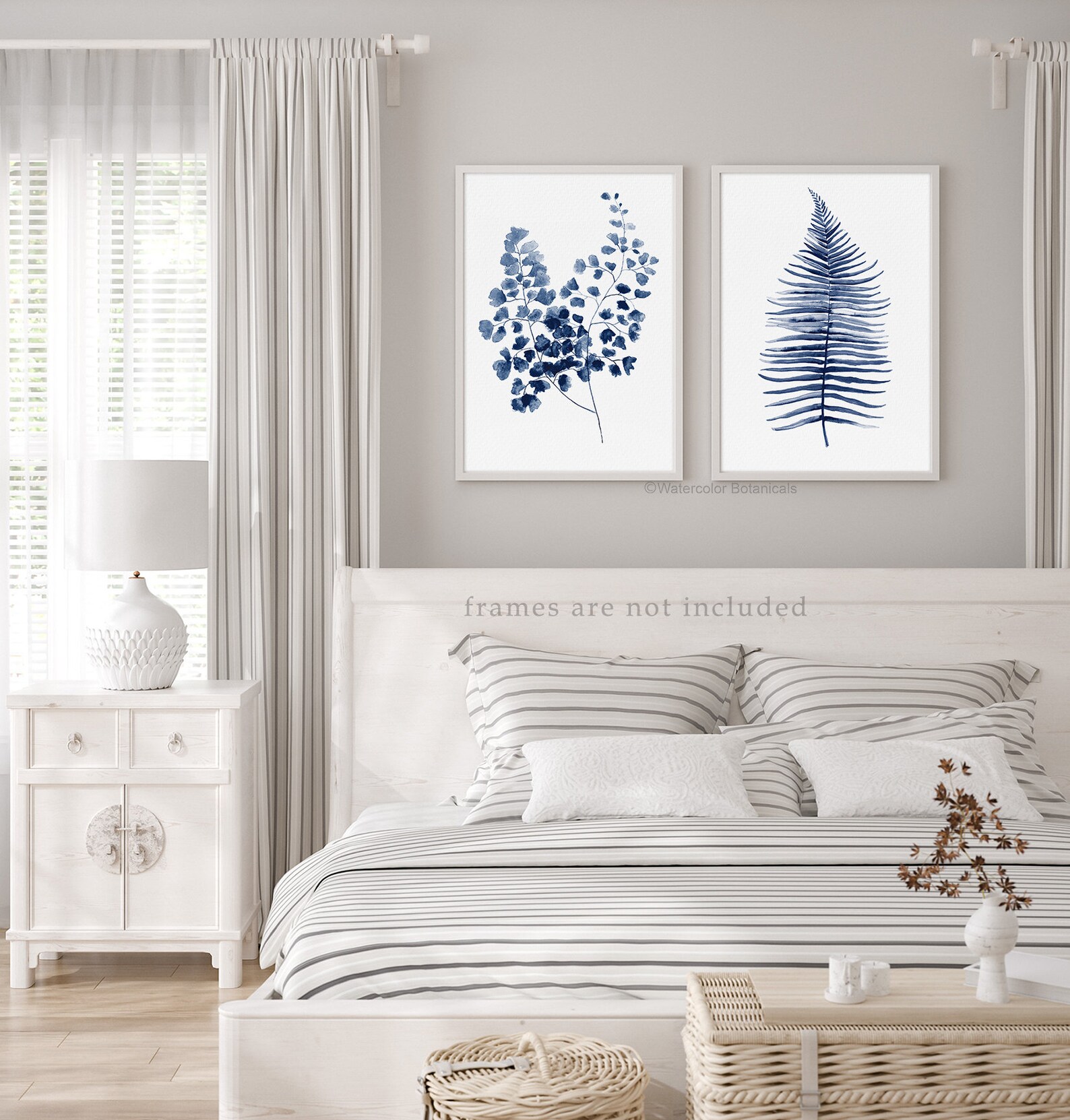 Navy Blue Watercolor Fern Set of 2 Prints Botanical Print Leaf - Etsy