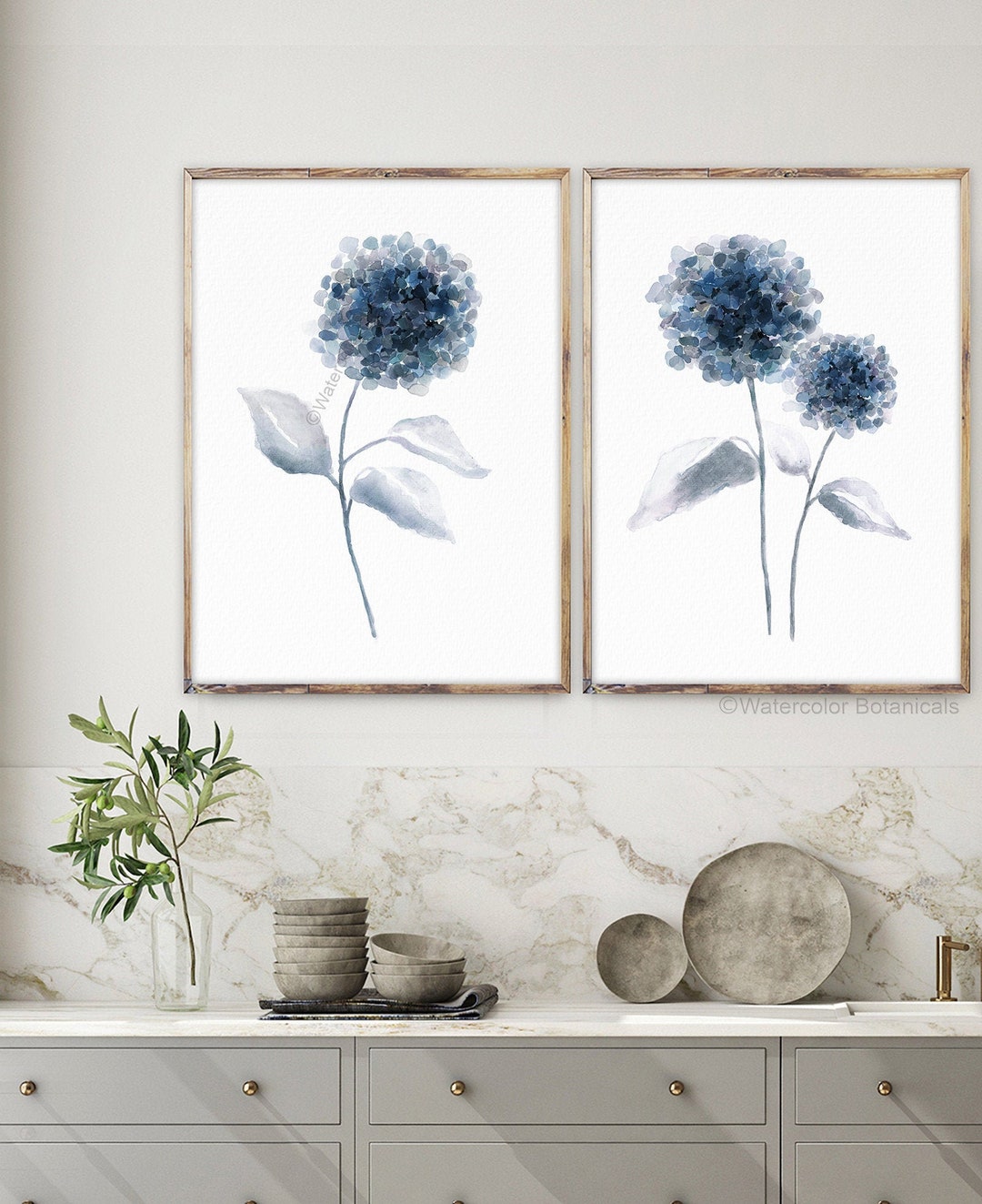 Hydrangea Minimalist Watercolor Flower Abstract Floral Navy Blue Indigo ...
