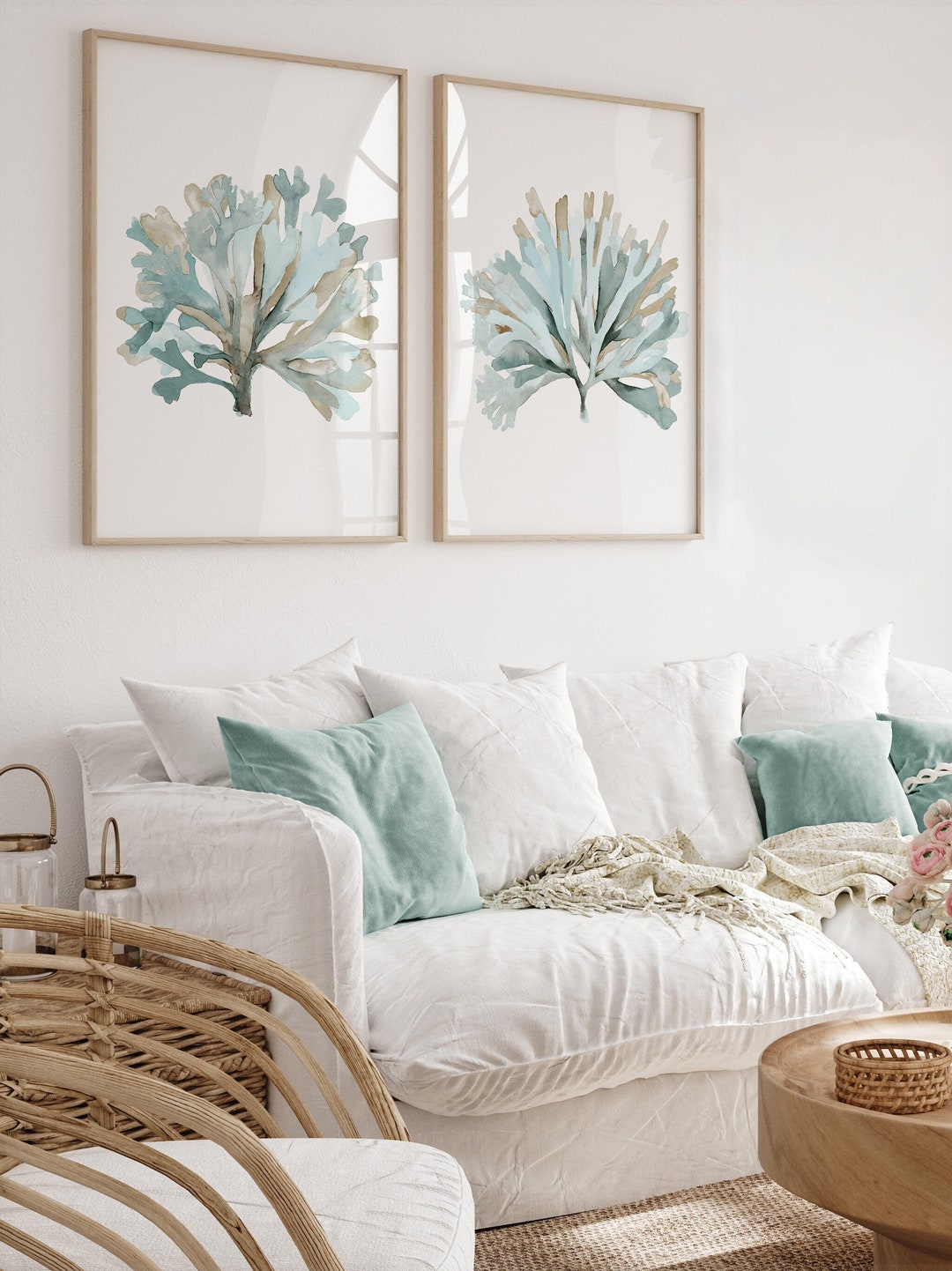 Teal & Turquoise Set of 2 Prints, Watercolor Coastal Wall Decor ...