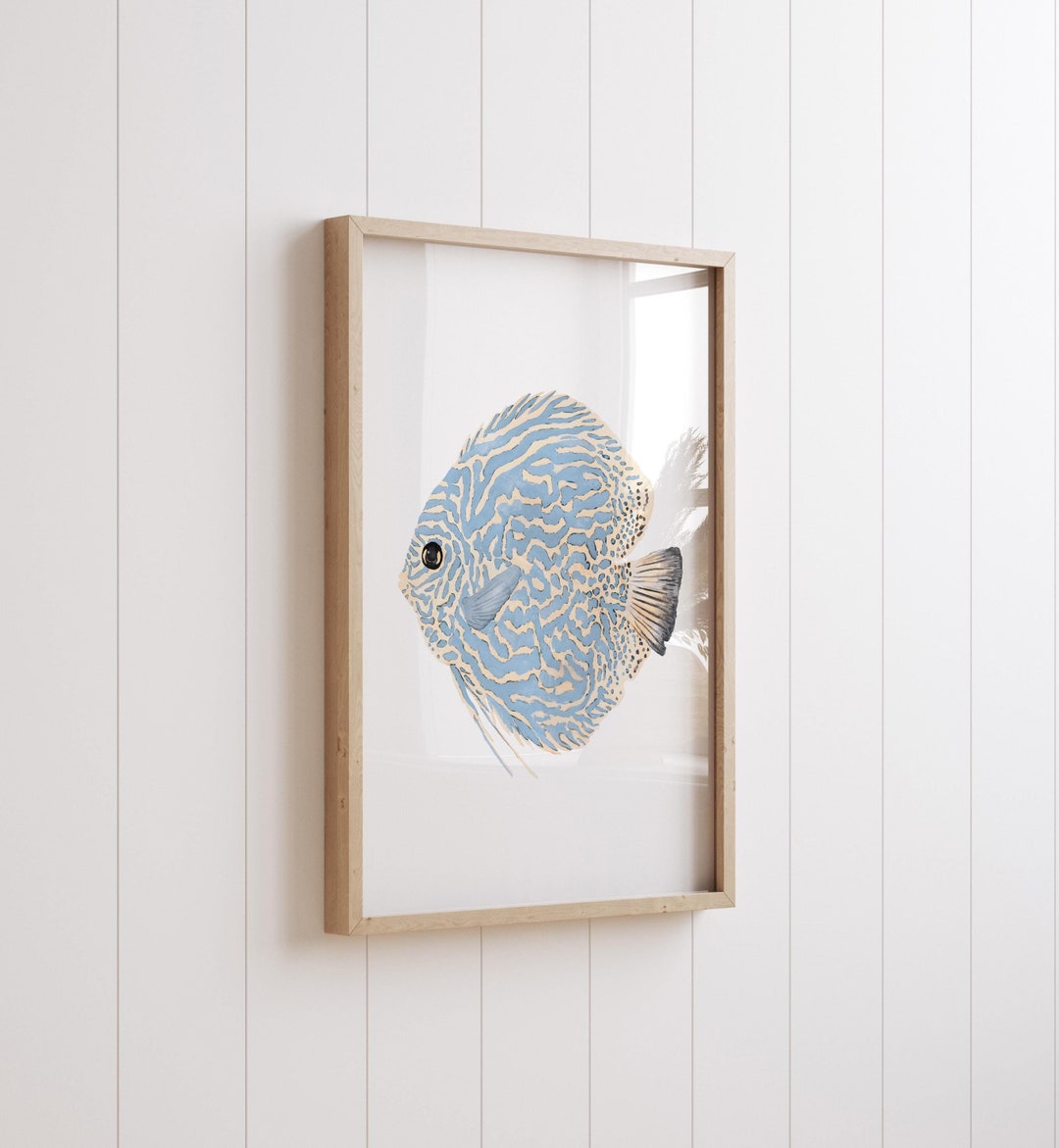Light Blue Discus Fish, Modern Coastal Wall Art, Nautical Art, Baby ...