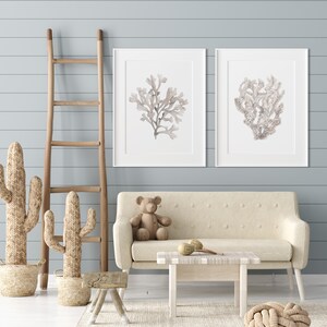 Neutral Coastal Art, Set of 2 Prints, Botanical Wall Art, Modern Beach ...