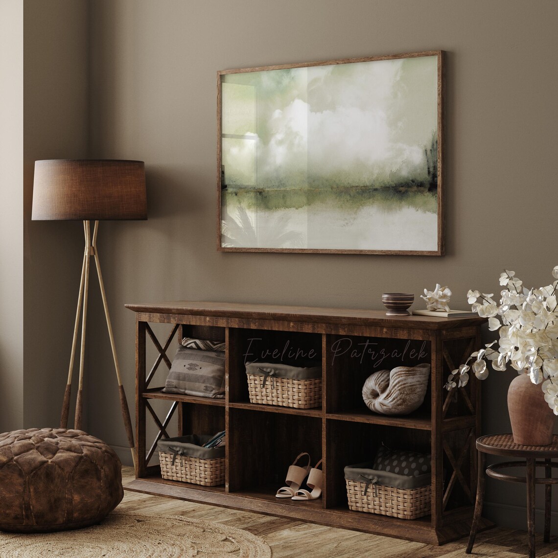 Moss Green Landscape Duo – Soft Watercolor Horizon Prints, Minimal ...