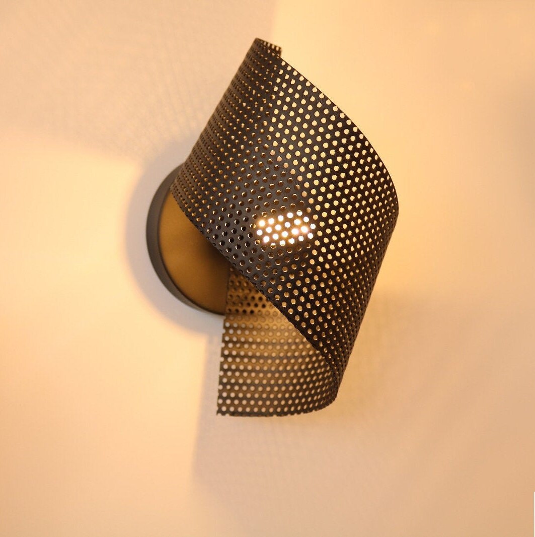 Black Grid Roll Metal Wall Lighting Mesh Pendent Wall Lamp | Etsy