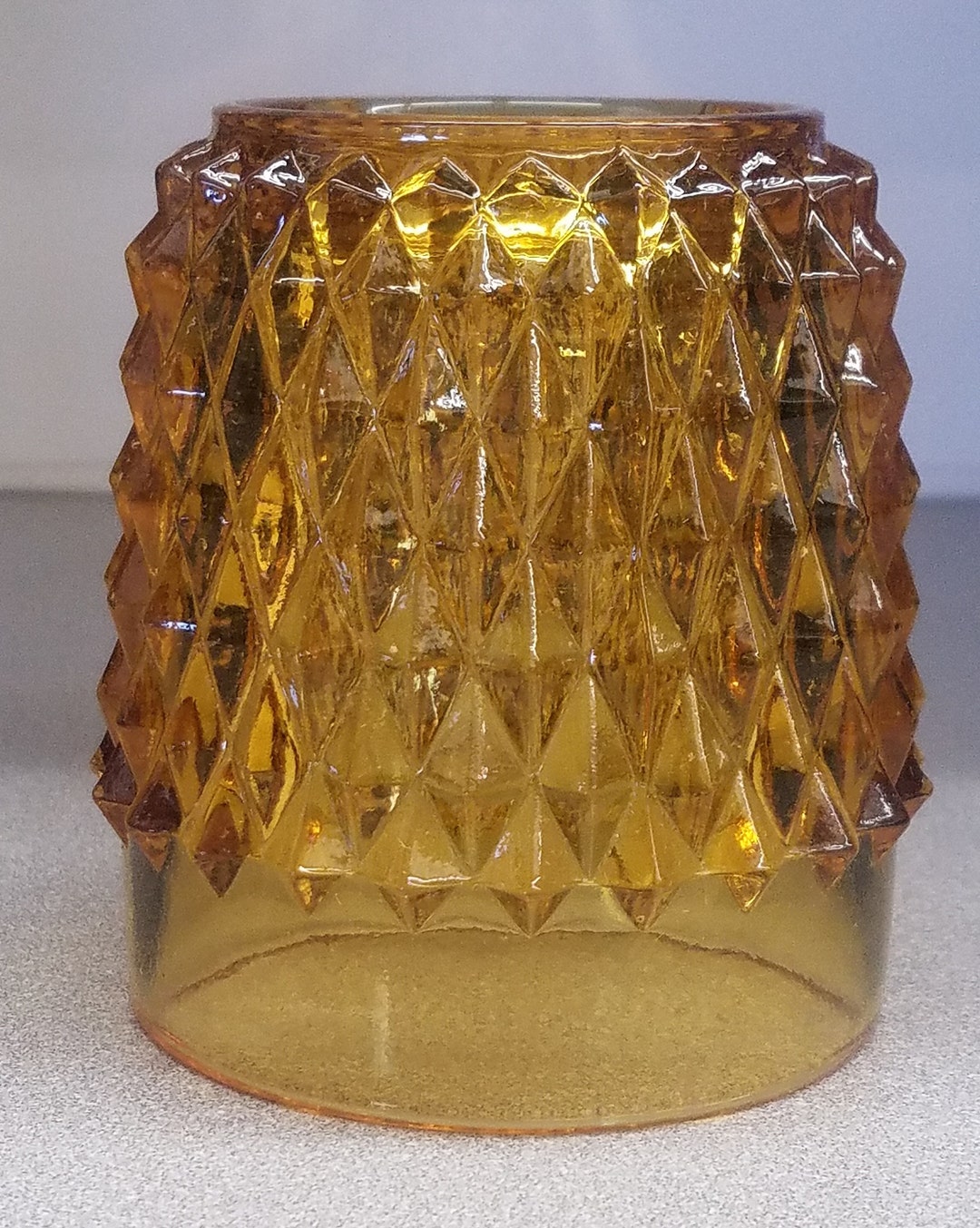 Indiana Glass Amber Diamond Point Fairy Light Candleholder TOP ONLY New ...